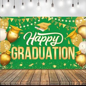 46 Pieces, XtraLarge Graduation Hanging Decorations - Graduation Swirls | Happy Graduation Banner Green and Gold - 72x44 Inch | Green and Gold Graduation Decorations 2022 | Graduation Backdrop