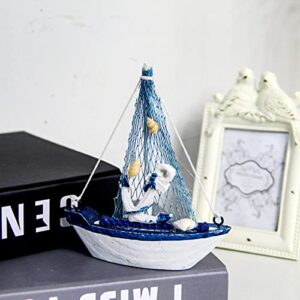 BLLREMIPSUR 2 PCS Mini Sailboat Decor, Wooden Miniature Sailing Boat Model, Nautical Theme Decoration for Bathroom, Baby Shower, Party, Kids Nursery