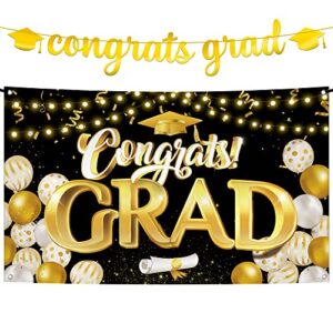 big, congrats grad banner – 72×44 inch | shiny congrats grad banner 2022 – no diy, 10 feet | graduation banner for class of 2022 decorations | large graduation banner for gold graduation decorations