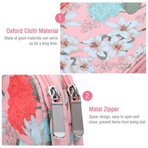 FAVOMOTO Empty Knitting Yarn Web Layer Crochet Tools Carrying Pockets Accessories Double-Layer Bags Hook Oxford Flower & Bag Various Pocket Hooks Travel Tote Pink Portable Case Cloth