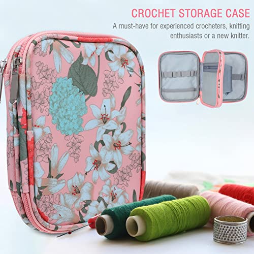 FAVOMOTO Empty Knitting Yarn Web Layer Crochet Tools Carrying Pockets Accessories Double-Layer Bags Hook Oxford Flower & Bag Various Pocket Hooks Travel Tote Pink Portable Case Cloth