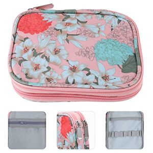 FAVOMOTO Empty Knitting Yarn Web Layer Crochet Tools Carrying Pockets Accessories Double-Layer Bags Hook Oxford Flower & Bag Various Pocket Hooks Travel Tote Pink Portable Case Cloth