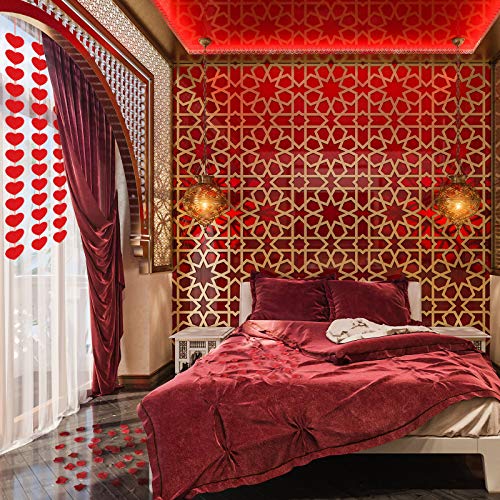 480 Pieces Valentine's Day Decorations Include 80 Red Hearts Felt Garland Felt Heart Hanging Banner and 400 Pieces Artificial Silk Rose Petals for Valentine's Day Wedding Birthday Party Decor