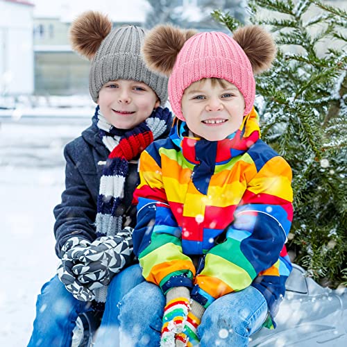 4 Pack Kid Winter Pompom Hat Knitted Ski Beanie Hat Beanie Cap Warm Infant Toddler Hat for Girls Boys 1-6 Years Old