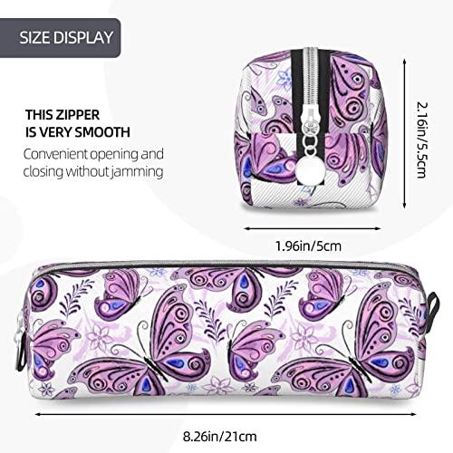 Purple Butterfly Pencil Case for Women Girls Teen Portable Pen Pouch Aesthetic Pencil Bag Work Supplies Organizer