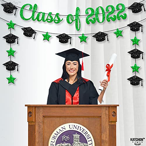 Big, Congrats Grad Banner Green - 72x44 Inch | Green Glitter Class of 2022 Banner - No DIY, 10 Feet | Graduation Banner for Class of 2022 Decorations | Graduation Decorations 2022 Green and Black