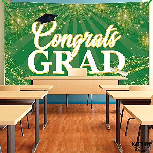 Big, Congrats Grad Banner Green - 72x44 Inch | Green Glitter Class of 2022 Banner - No DIY, 10 Feet | Graduation Banner for Class of 2022 Decorations | Graduation Decorations 2022 Green and Black