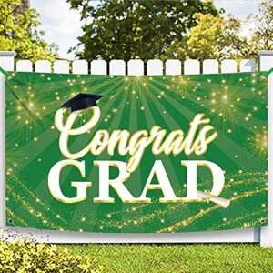 Big, Congrats Grad Banner Green - 72x44 Inch | Green Glitter Class of 2022 Banner - No DIY, 10 Feet | Graduation Banner for Class of 2022 Decorations | Graduation Decorations 2022 Green and Black