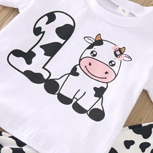 Cute Toddler Girls Short Sleeve Top&Trousers Cartoon Cow Printed Suit for Baby Kids (White, 18-24 Months)