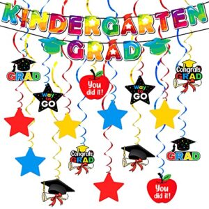 kindergarten grad hanging swirls – 44 pieces, no diy | colorful, kindergarten grad banner 2022 – big size, 10 feet | kindergarten graduation hanging decorations | kindergarten graduation backdrop