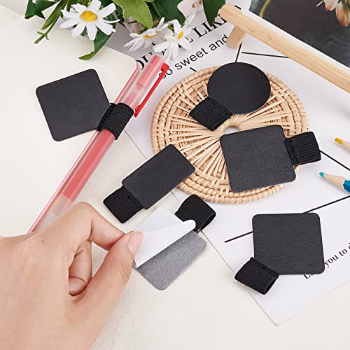 NBEADS 12 Pcs Adhesive Pen Loop Holder, 4 Styles Pencil Elastic Loop Imitation Leather Pencil Elastic Band Loop Designed for Notebooks Journals Calendars Planners Tablet Case