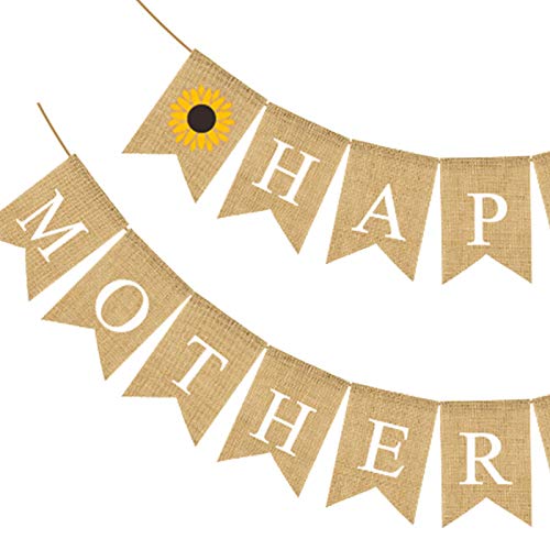 Mother's Day Burlap Banner Sunflower Happy Mother's Dat Banner Garland Rustic Party Decorations Mother's Day Gifts from Daughter and Son (Mother's Day)