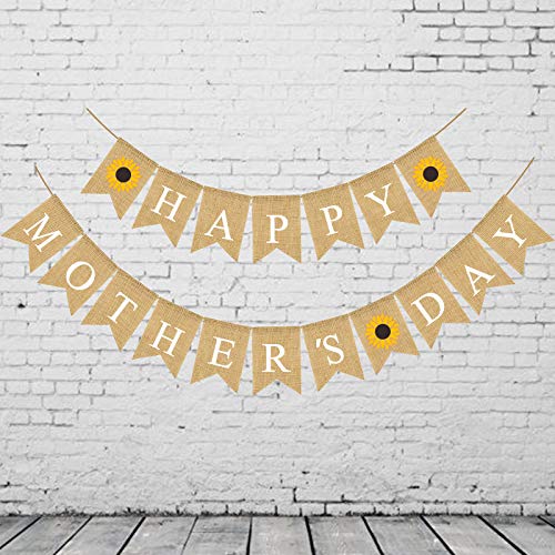 Mother's Day Burlap Banner Sunflower Happy Mother's Dat Banner Garland Rustic Party Decorations Mother's Day Gifts from Daughter and Son (Mother's Day)