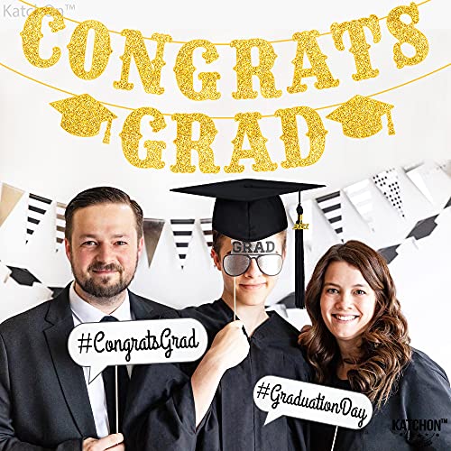 Gold Glitter, Congrats Grad Banner 2022 - No DIY, 10 Feet | 45 Pieces, Graduation Hanging Swirls Decorations - No DIY | Gold Graduation Party Decorations 2022 | Graduation Hanging Decorations 2022