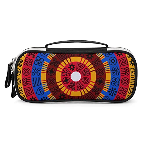 African Adinkra PU Leather Pencil Pen Case Organizer Travel Makeup Handbag Portable Stationery Bag