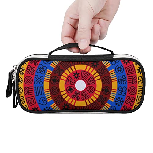 African Adinkra PU Leather Pencil Pen Case Organizer Travel Makeup Handbag Portable Stationery Bag