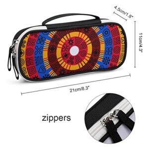 African Adinkra PU Leather Pencil Pen Case Organizer Travel Makeup Handbag Portable Stationery Bag