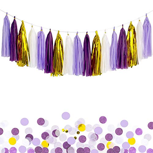 ANSOMO Purple Tissue Paper Tassel Garland Party Banner - 20 PCS (Purple/Lavender/White/Gold)