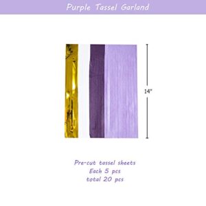 ANSOMO Purple Tissue Paper Tassel Garland Party Banner - 20 PCS (Purple/Lavender/White/Gold)