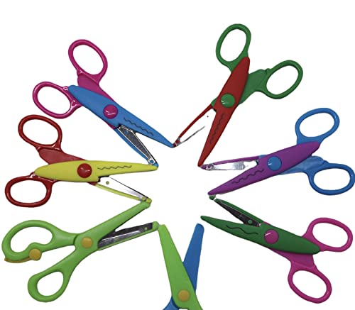 Brizz scissors different shapes 6 Pcs Shape Scissors and 1 PCS Safe Scissors Designs Pattern Scissors Craft Art Scissors for Photos Album Scrapbooking Supplies for Teachers, Students, and Hobbyists