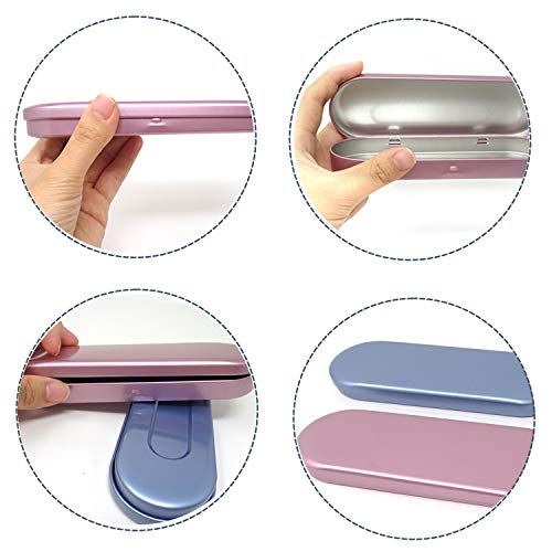 Honbay 2PCS Metal Hinged Tin Box Small Pen Case Home Organizers for Pen Pencil Makeup Brushes (2 Color)