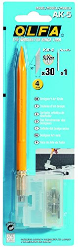 OLFA Designer Graphic Art Knife Set (AK-5) - Precision Hobby Craft Knife Kit (1 Knife, 30 Blades, 1 Needle) for Art, Crafts, Scrapbooking, Scoring, Stencil, Replacement Blades: OLFA KB-5 Art Blades