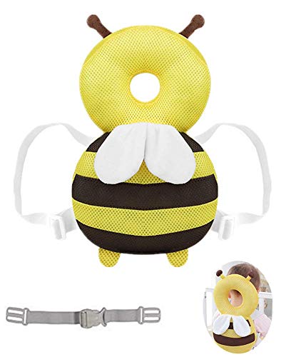 Baby Head Protector - Baby Walker Protective Head Adjustable Baby Safety Mat Protective Head Cute Bee Suitable Age 4-36 Months (Yellow)