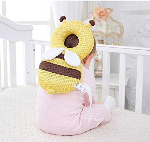 Baby Head Protector - Baby Walker Protective Head Adjustable Baby Safety Mat Protective Head Cute Bee Suitable Age 4-36 Months (Yellow)