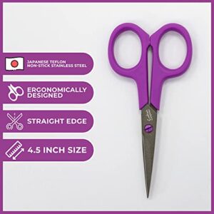 Sharp Craft Scissors For Adults - Japanese Precision Stainless Steel Blades - Non-Stick Teflon Coated - Ergonomic Design - Perfect for Paper, Card, Felt and Fabric - By Crafters Companion (4.5 Inch)