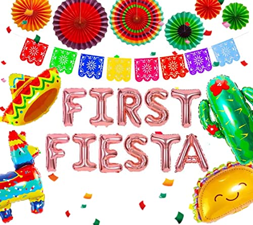 JeVenis Rose Gold First Fiesta Birthday Decoration First Fiesta Balloons First Fiesta Backdrop First Fiesta High Chair Banner Taco Bout First Decoration Taco Bout UNO Party Decoration