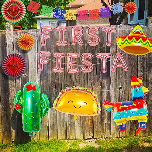 JeVenis Rose Gold First Fiesta Birthday Decoration First Fiesta Balloons First Fiesta Backdrop First Fiesta High Chair Banner Taco Bout First Decoration Taco Bout UNO Party Decoration