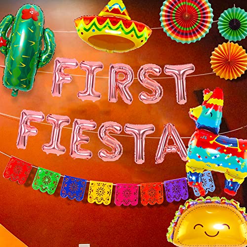 JeVenis Rose Gold First Fiesta Birthday Decoration First Fiesta Balloons First Fiesta Backdrop First Fiesta High Chair Banner Taco Bout First Decoration Taco Bout UNO Party Decoration