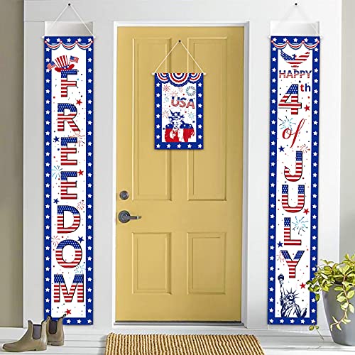 90shine 4th/Fourth of July Decorations - Patriotic Banners Door Decor Red White Blue Porch Signs Wall Hangings Party Supplies