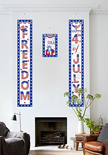 90shine 4th/Fourth of July Decorations - Patriotic Banners Door Decor Red White Blue Porch Signs Wall Hangings Party Supplies