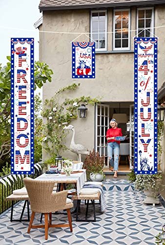 90shine 4th/Fourth of July Decorations - Patriotic Banners Door Decor Red White Blue Porch Signs Wall Hangings Party Supplies