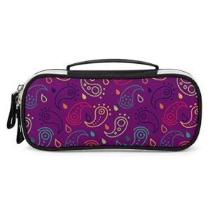 abstract paisley pattern pu leather pencil pen case organizer travel makeup handbag portable stationery bag