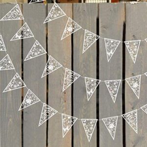 white triangle garland bunting for wedding party hanging decorations décor backdrop mothers day valentines bridal anniversary engagement birthday party decoration