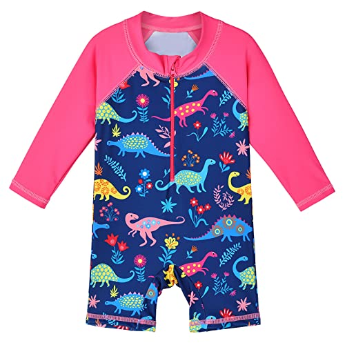 Toddler Girls One Piece Rash Guard Swimsuit Kid Swimwear Sun Suit Short UPF 50+ Sun Protection 3-6 Months, Dinosaur