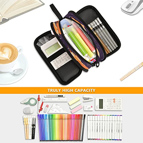 Fox Space Pencil Case 3 Compartment Pen Bag Pouch Holder Box for Office College School Portable Storage Bag for Kids