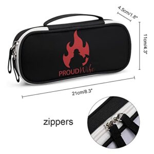 Proud Wife with Firefighter PU Leather Pencil Pen Case Organizer Travel Makeup Handbag Portable Stationery Bag