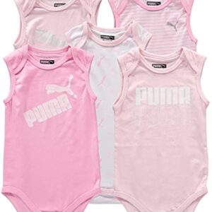 PUMA Baby Girls' Short Sleeve 5-Pack Bodysuit (12 Months, Chalk Pink)