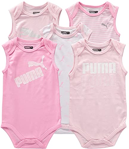 PUMA Baby Girls' Short Sleeve 5-Pack Bodysuit (12 Months, Chalk Pink)