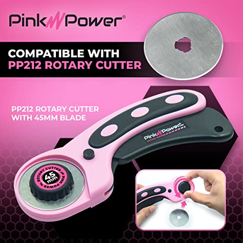 Pink Power 45mm Rotary Cutter Blades fit for PP212 Fabric Rotary Cutter Tool - 5 Pack of Rotary Blade with Plastic Storage Case, Rotary Replacement Blades for Quilting and Sewing