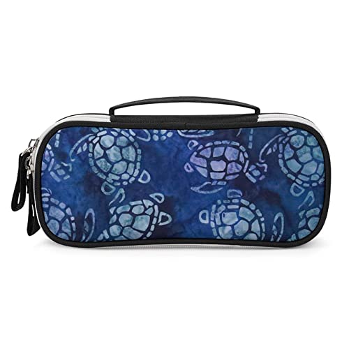 Sea Turtle Blue PU Leather Pencil Pen Case Organizer Travel Makeup Handbag Portable Stationery Bag