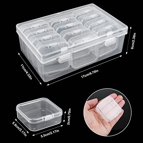 12 Pack Small Plastic Beads Storage Containers Box, Clear Bead Organizer Case with Snap-Tight Closure Hinged Lid for Storage Small Items, Beads, Crafts, Jewelry, Hardware (2.17 x 2.17 x 0.79 in)