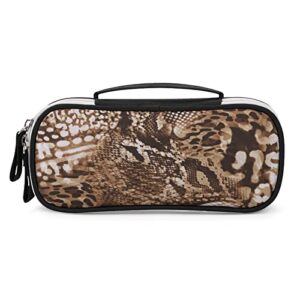 awesome animal hybrid print pu leather pencil pen case organizer travel makeup handbag portable stationery bag