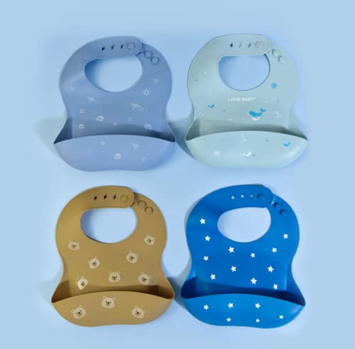 JTJMJTJ Cute Adjustable Silicone Baby Bibs BPA Free for Babies & Toddlers, Waterproof, Soft, Unisex, Feeding Bibs (Brown,Bear)