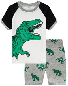 akyzic dinosaur pajamas for boys 100% cotton toddler t-rex pjs 2 piece jammies short sleeve sleepwear kids summer clothes set outfits dino pj set 6t