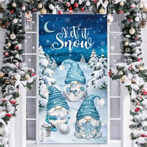 christmas door cover decoration let it snow winter gnomes door covering fabric christmas snowman snowflake door banner backdrop for front door xmas winter holiday door wall decoration, 71 x 35 inches