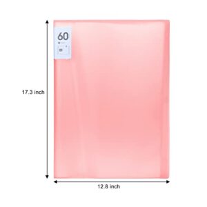 MEGREZ A3 Diamond Painting Storage Book, Large Portfolio Folder for Artwork, Report Sheet, Art Painting Storage Book with 60 Pockets Clear Sleeves, Pink